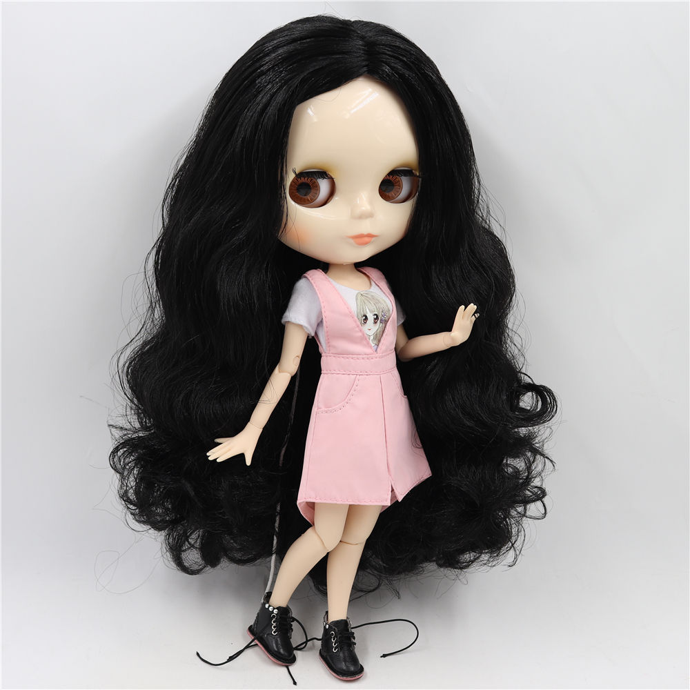 Neo Blythe Muñeca con cabello negro, piel blanca, cara linda y ...