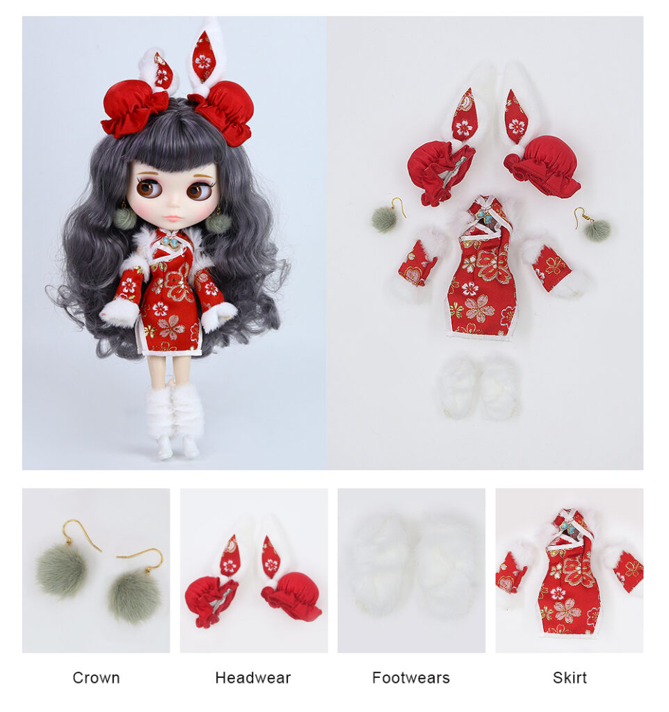 Neo Blythe Doll Chinese Traditional Dress with Earrings, Headdress ...