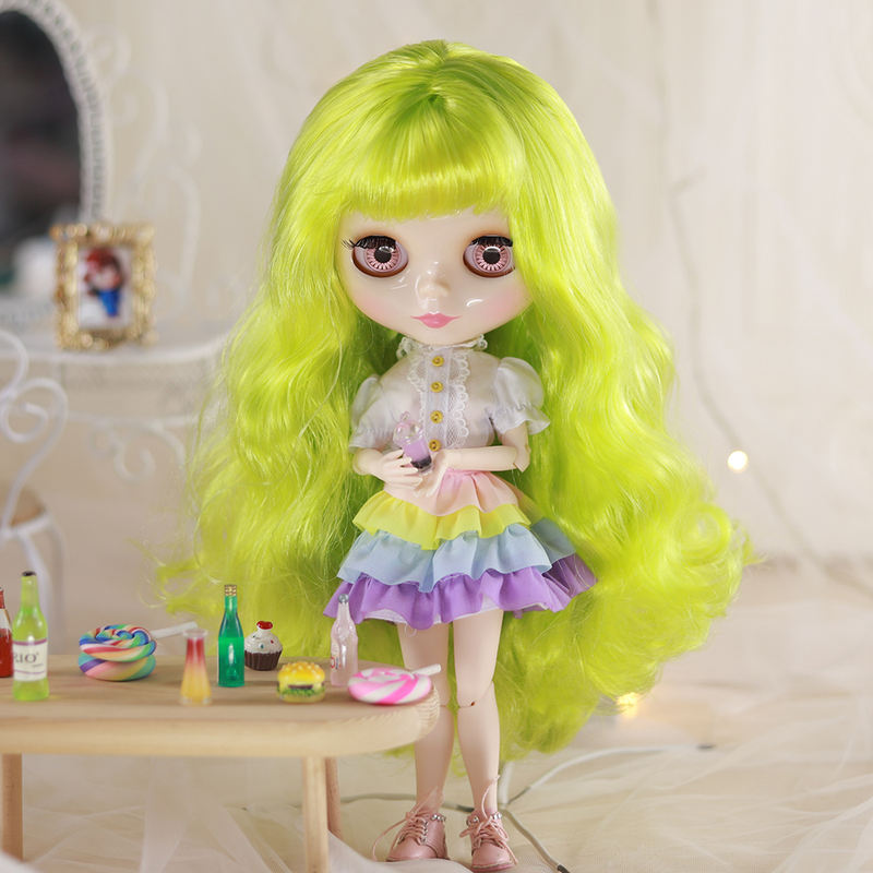 Neo Blythe Muñeca con pelo verde, piel blanca, cara linda brillante y ...